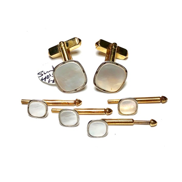 Swank Gold Filled With Mother of Pearl Tuxedo Stud Set With Matching ...