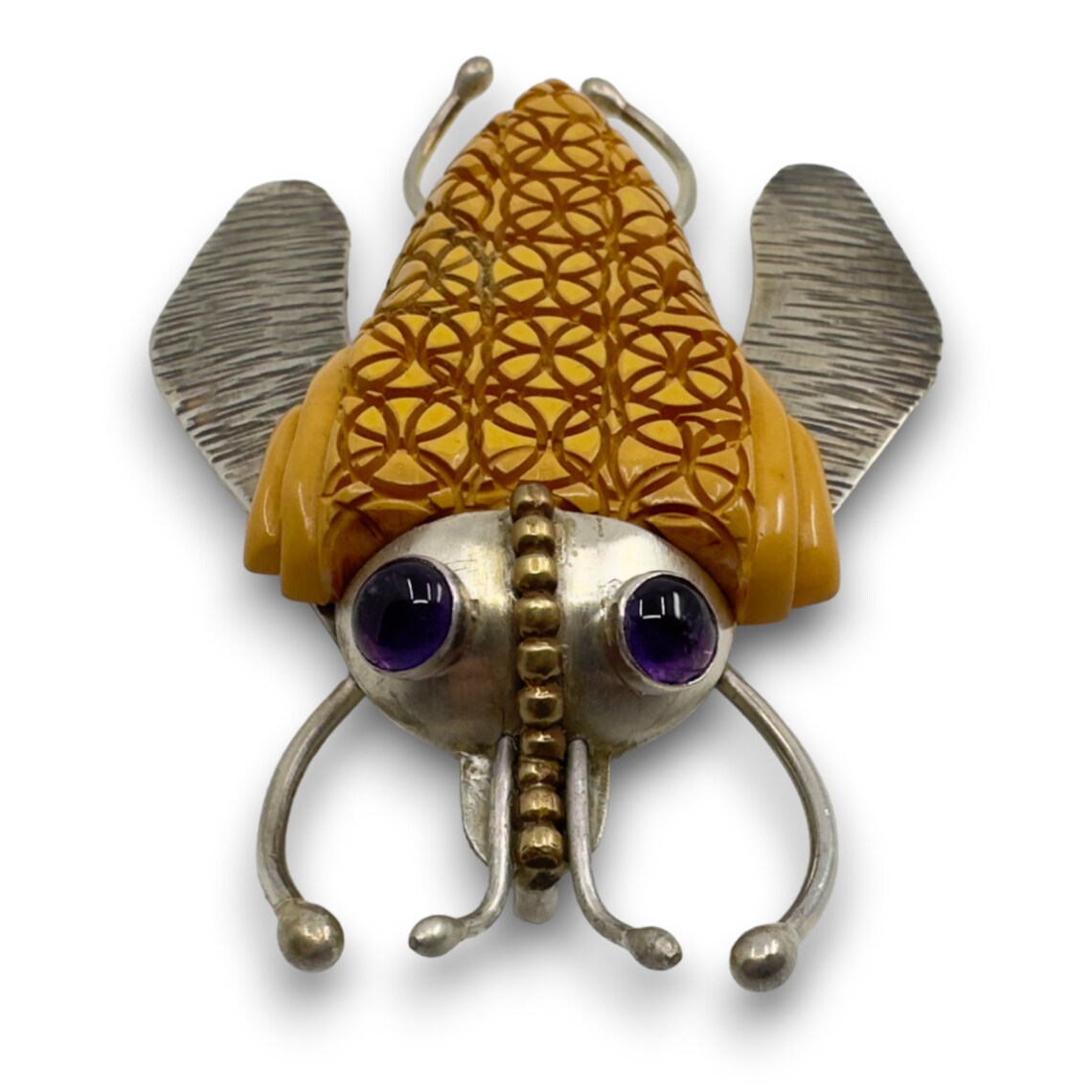 Vincent Simone Sterling & Bakelite Cicada Pendant Pin Brooch With ...