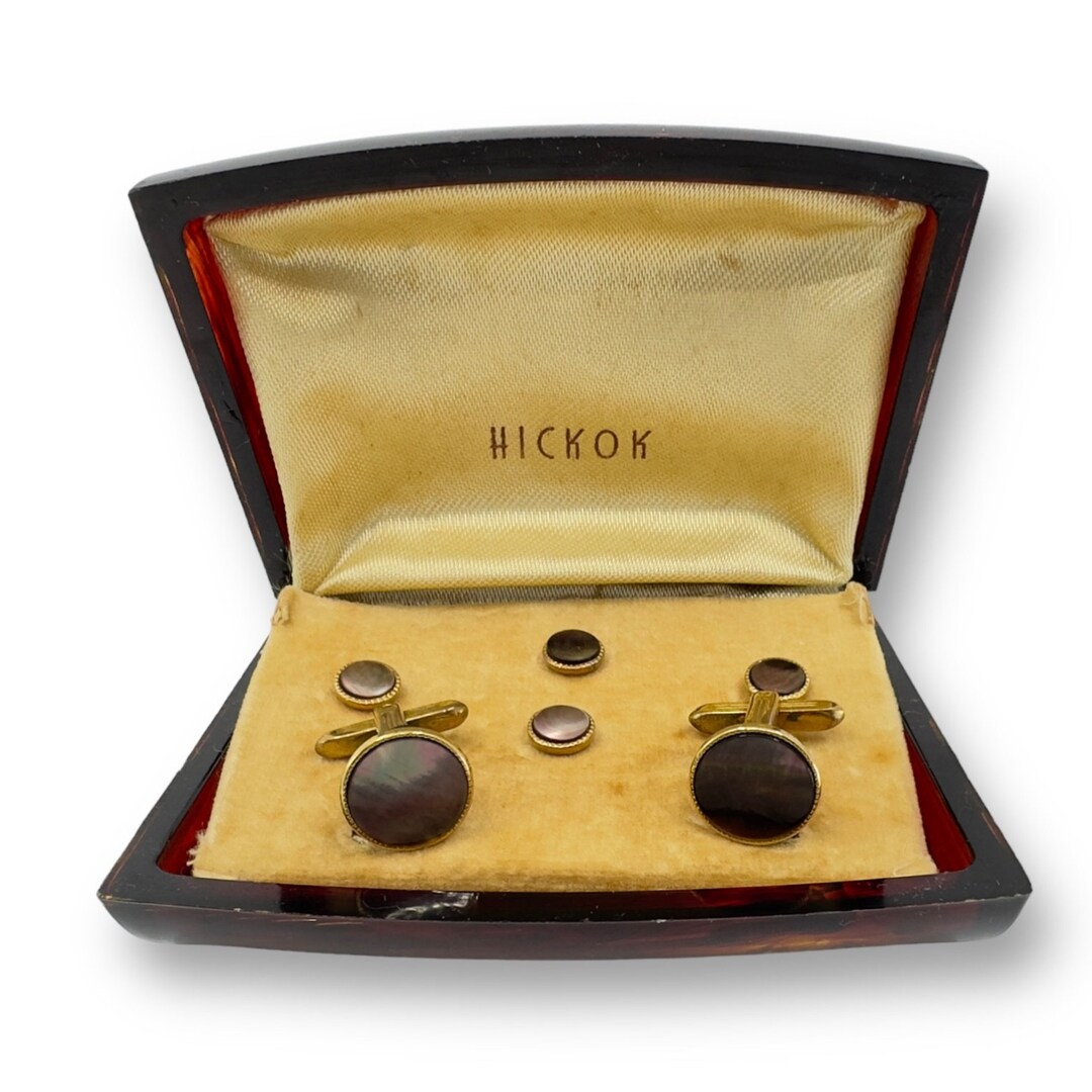 Hickok Art Deco 1940's Gold Plate and Black Enamel 4 Tuxedo Shirt Studs ...