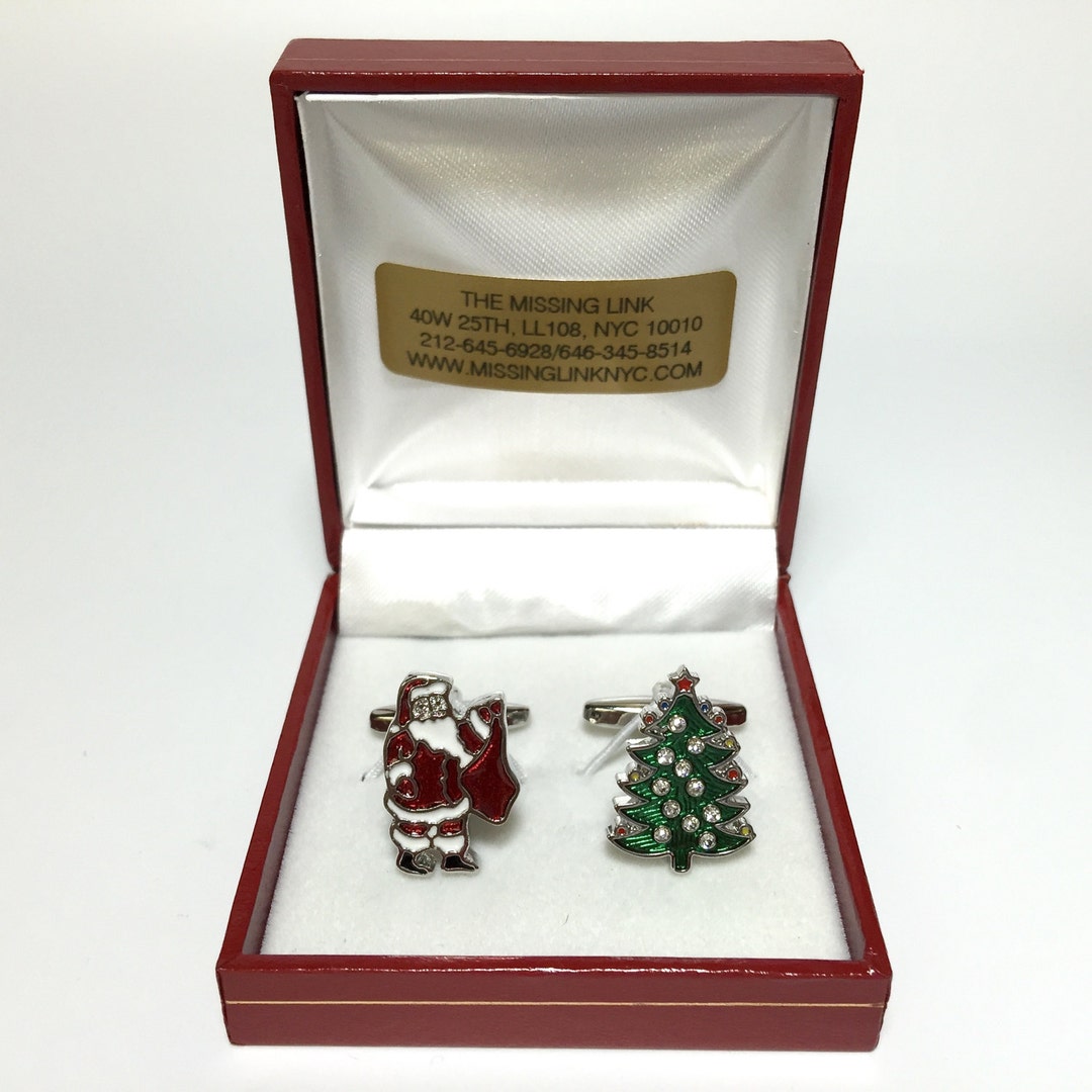 Santa Claus & Christmas Tree Enamel Cufflinks Holiday Wedding Gifts ...