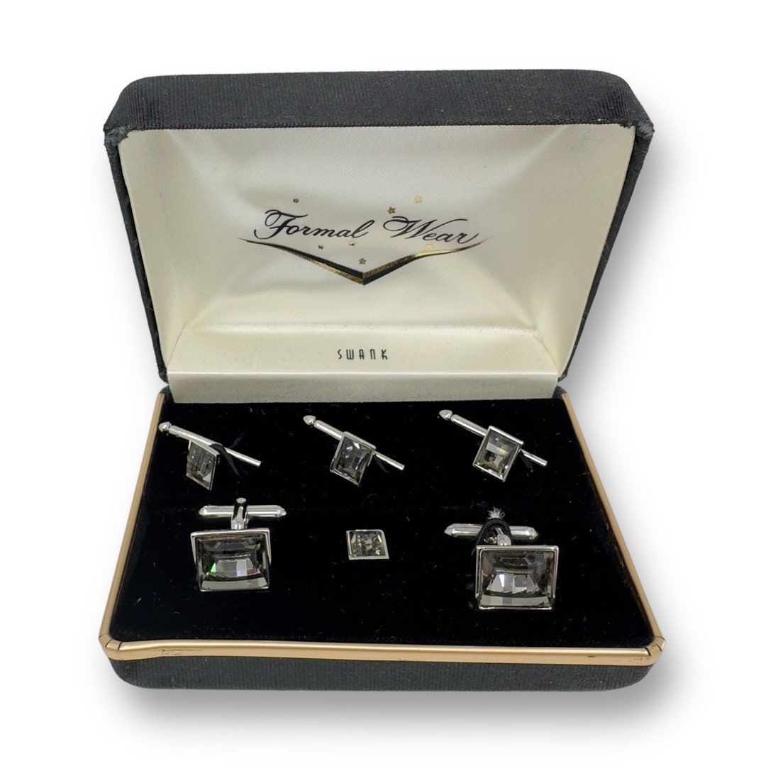 Swank Chrome and Smoky Crystal 4 Tuxedo Shirt Studs With Matching ...