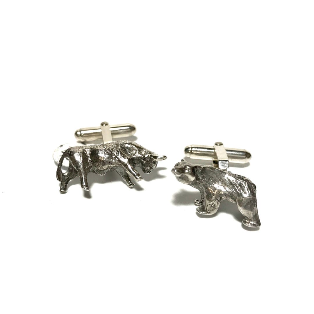 Vintage Sterling Silver Bull and Bear Cufflinks, Mens Gifts, Wedding ...