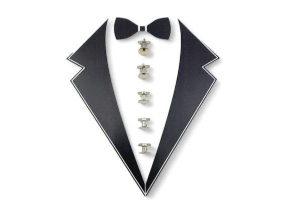 Vintage Chrome & Black Enamel Star Tuxedo Shirt Studs… - Gem