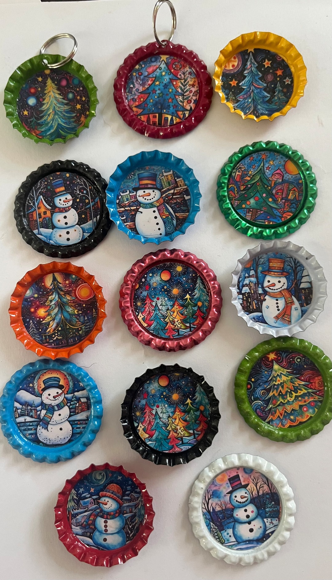 14 Bottle Cap Christmas Ornaments Ornament Winter Snowman Snowmen ...