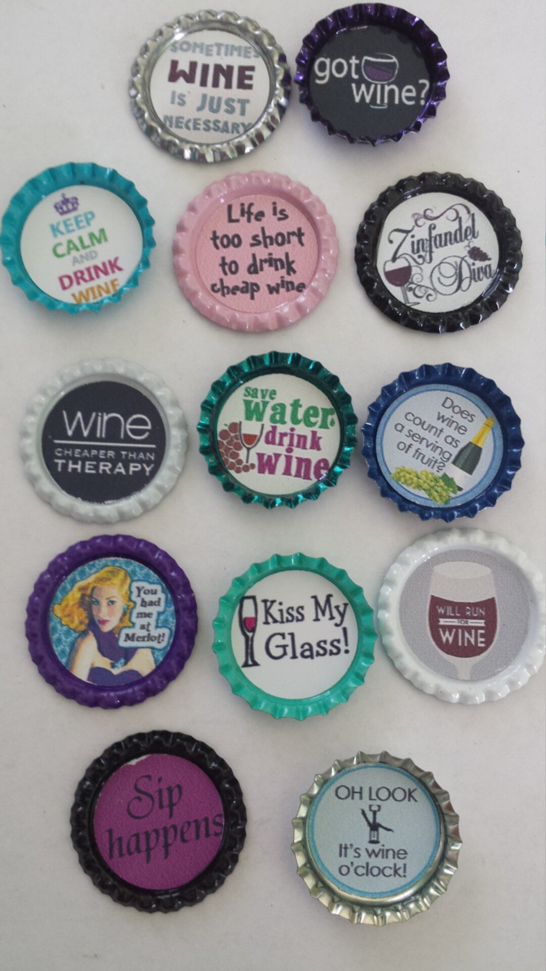 14 Wine Themed Bottle Cap Magnets Wino Wine Snob - Etsy