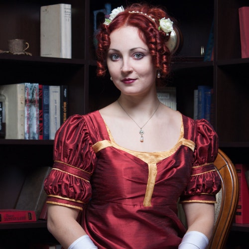 Red Silk Empire Dress Regency Silk Dress | Etsy