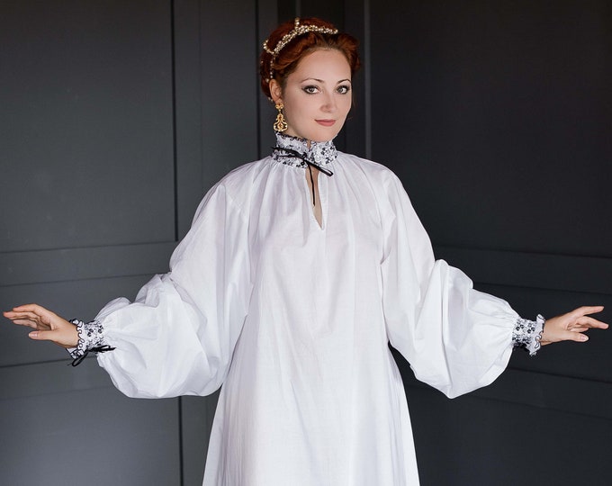 Ladies' Elizabethan Embroidered White Linen Partlet Blouse - Etsy