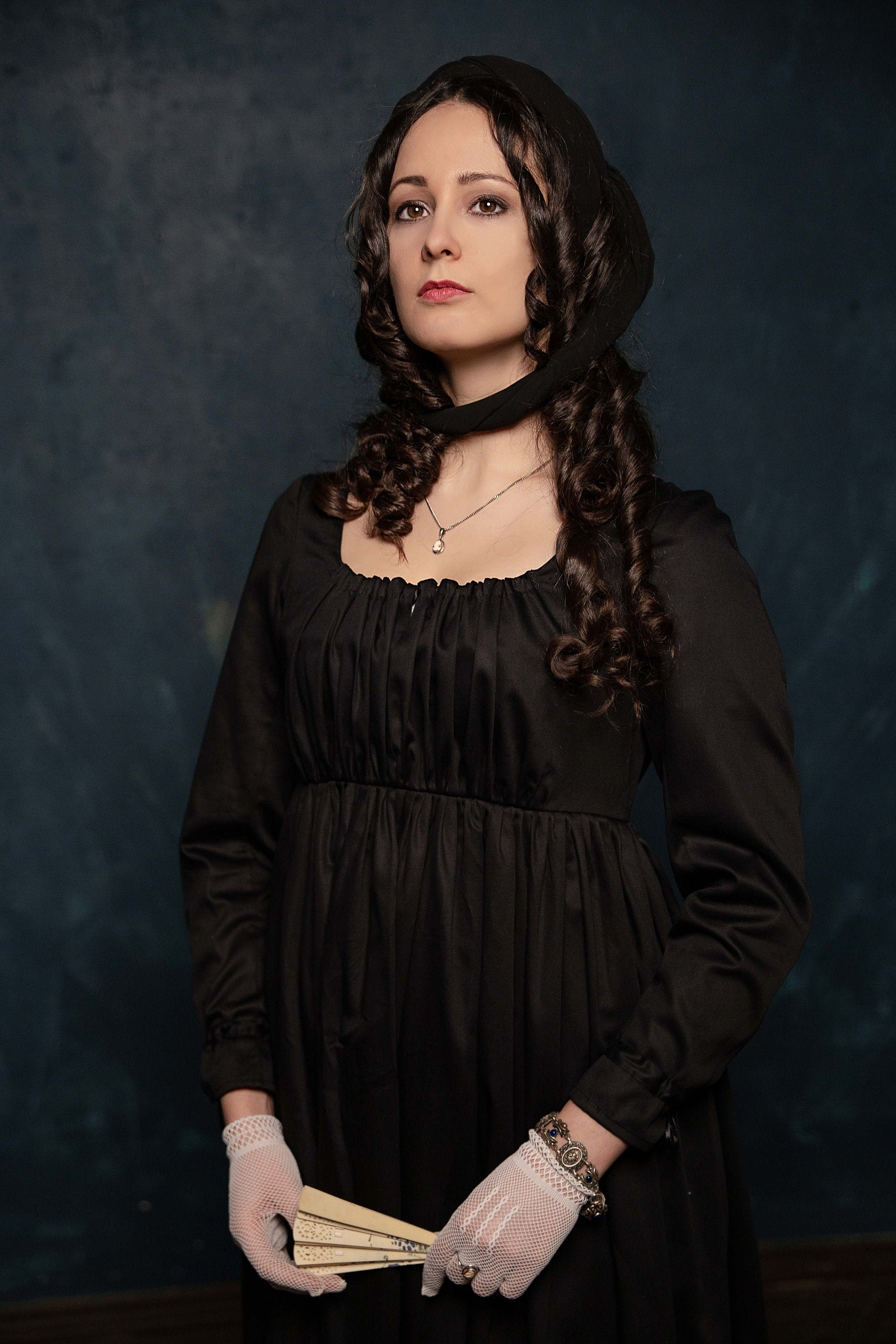 Regency Mourning Gown Napoleonic Black Satin Round Gown - Etsy Canada