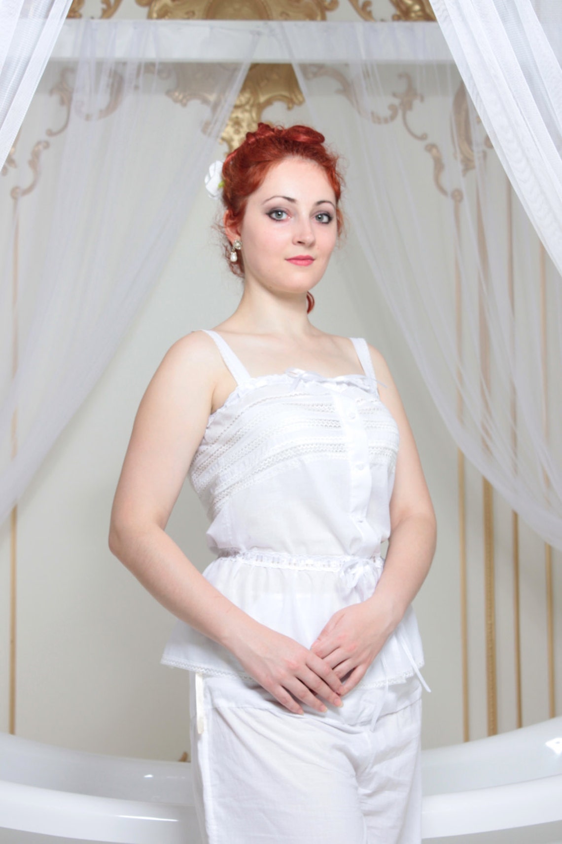 1900s Lingerie Set White Batiste Camisole and Drawers | Etsy