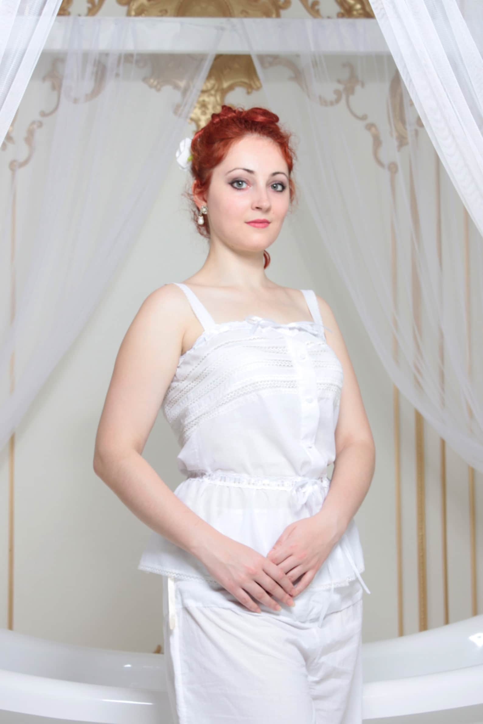 1900s Lingerie Set, White Batiste Camisole and Drawers - Etsy