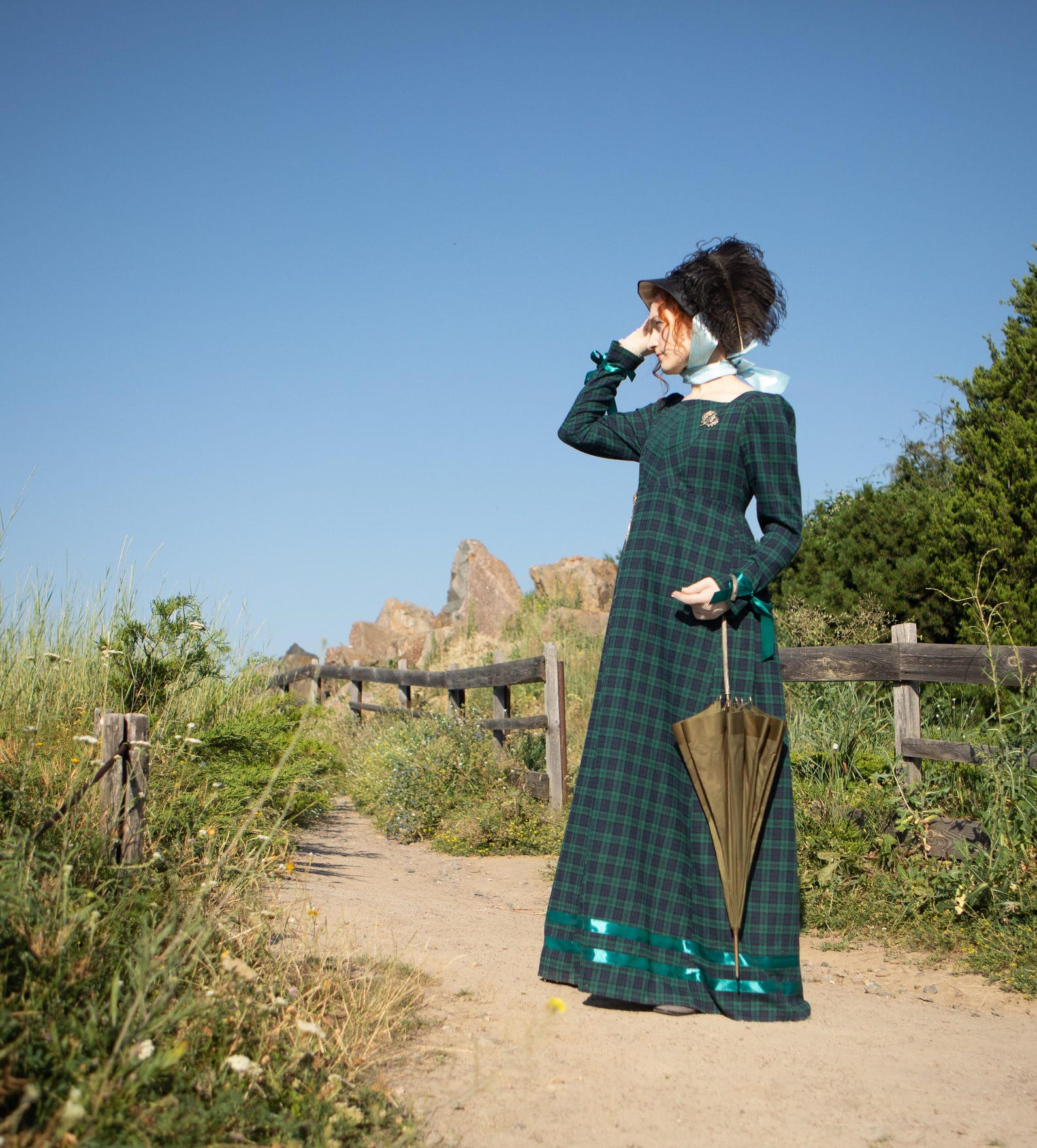 Scottish Regency Dress, Plaid Green Napoleonic Gown, 1800s Regency ...