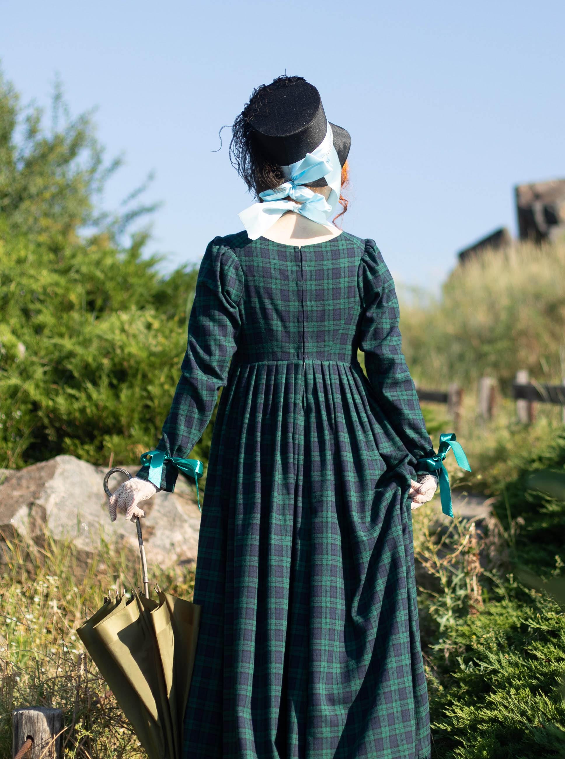 Scottish Regency Dress, Plaid Green Napoleonic Gown, 1800s Regency ...