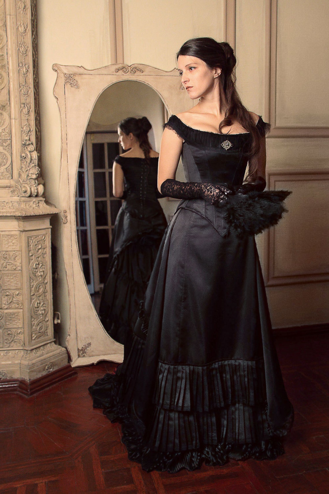 Black Victorian Bustle Dress 1880s Ball Outfit Black | Etsy