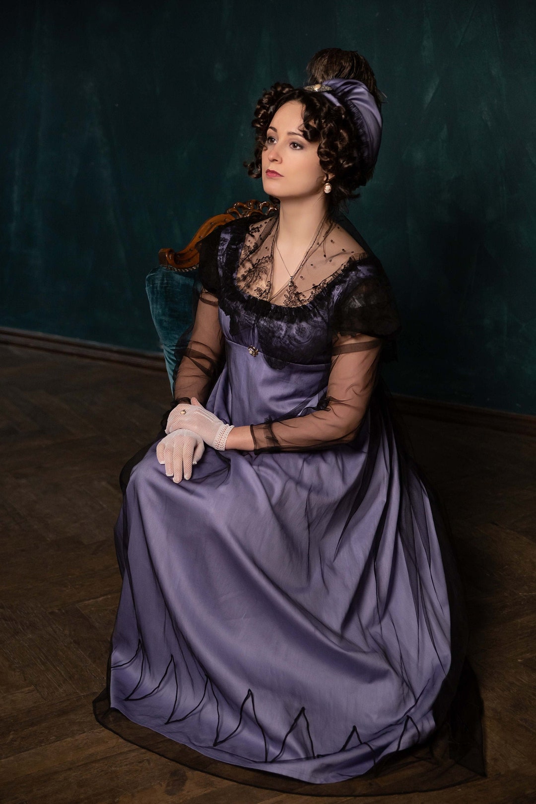 Late Regency Violet and Black Dress, Purple Regency Mourning Gown - Etsy