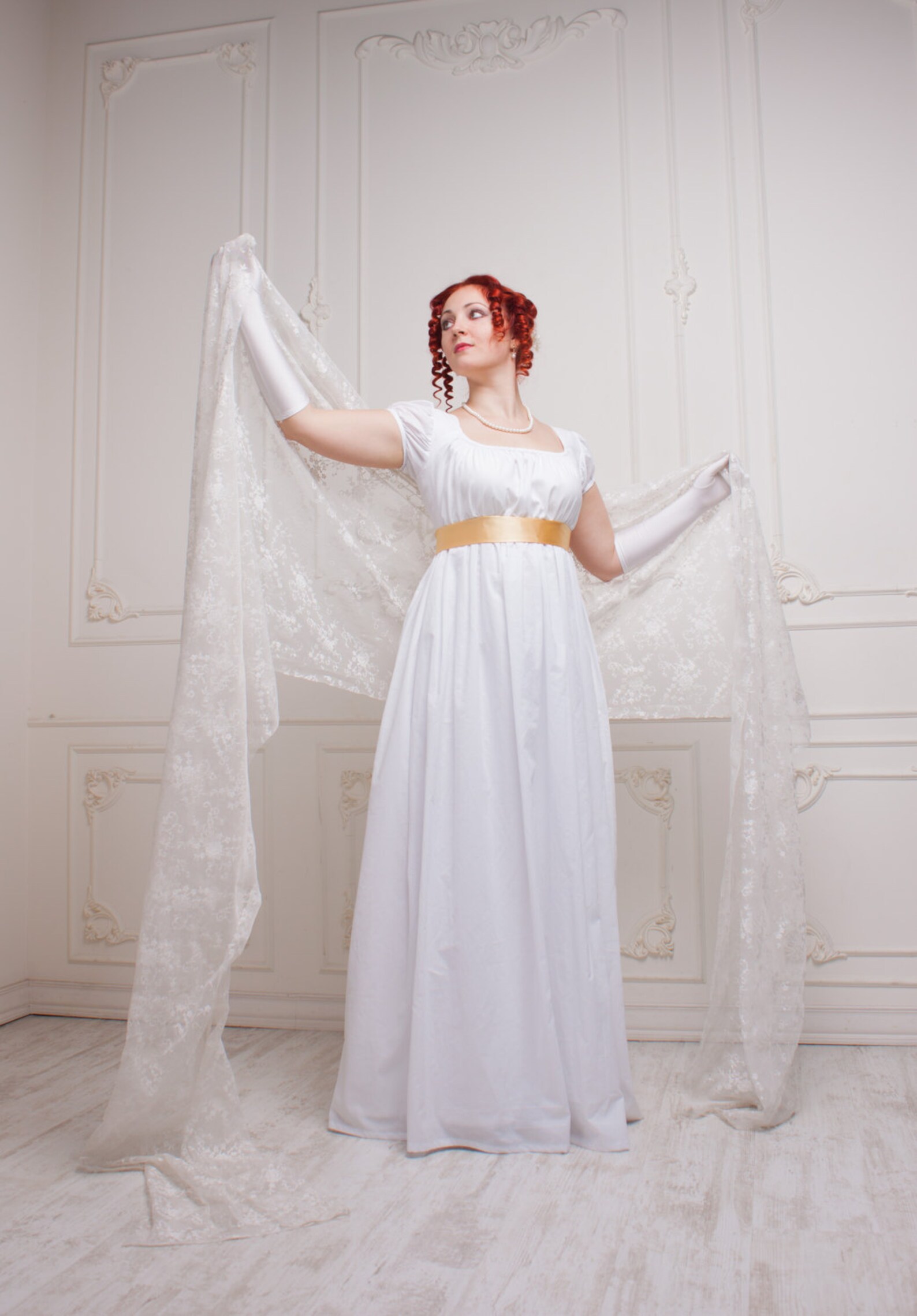 Regency Wedding Dress, Napoleonic Wedding Gown, 1800s White Cotton ...