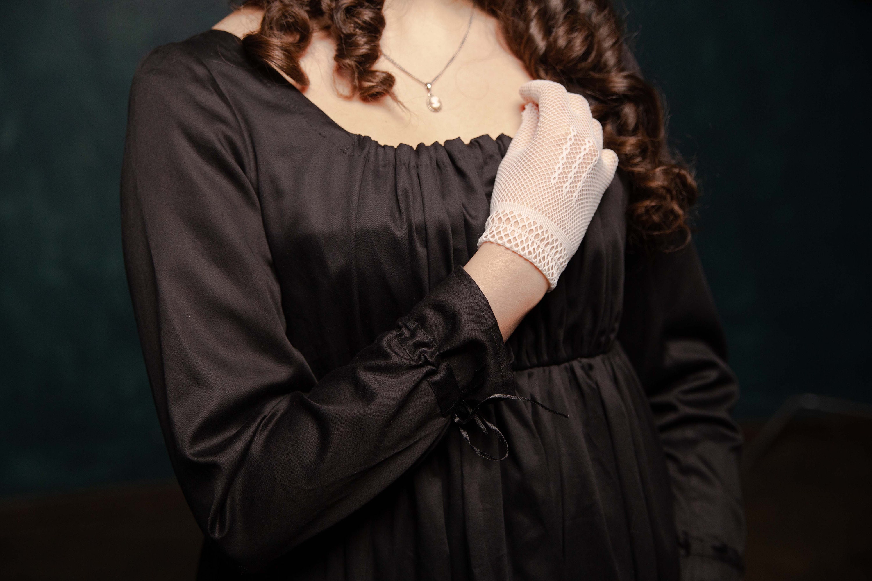 Regency Mourning Gown Napoleonic Black Satin Round Gown - Etsy Canada