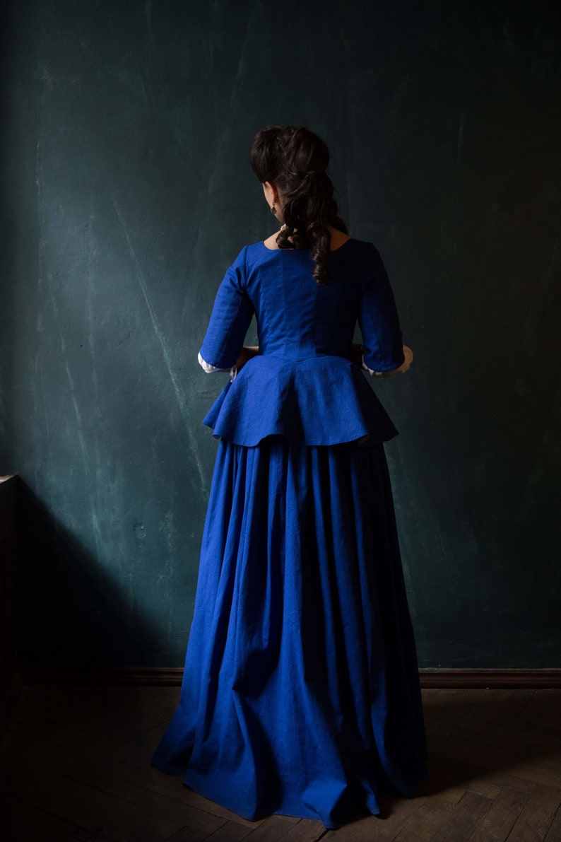 Rococo Blue Linen Dress, 1700s Caraco and Skirt, Scottish Georgian Gown ...