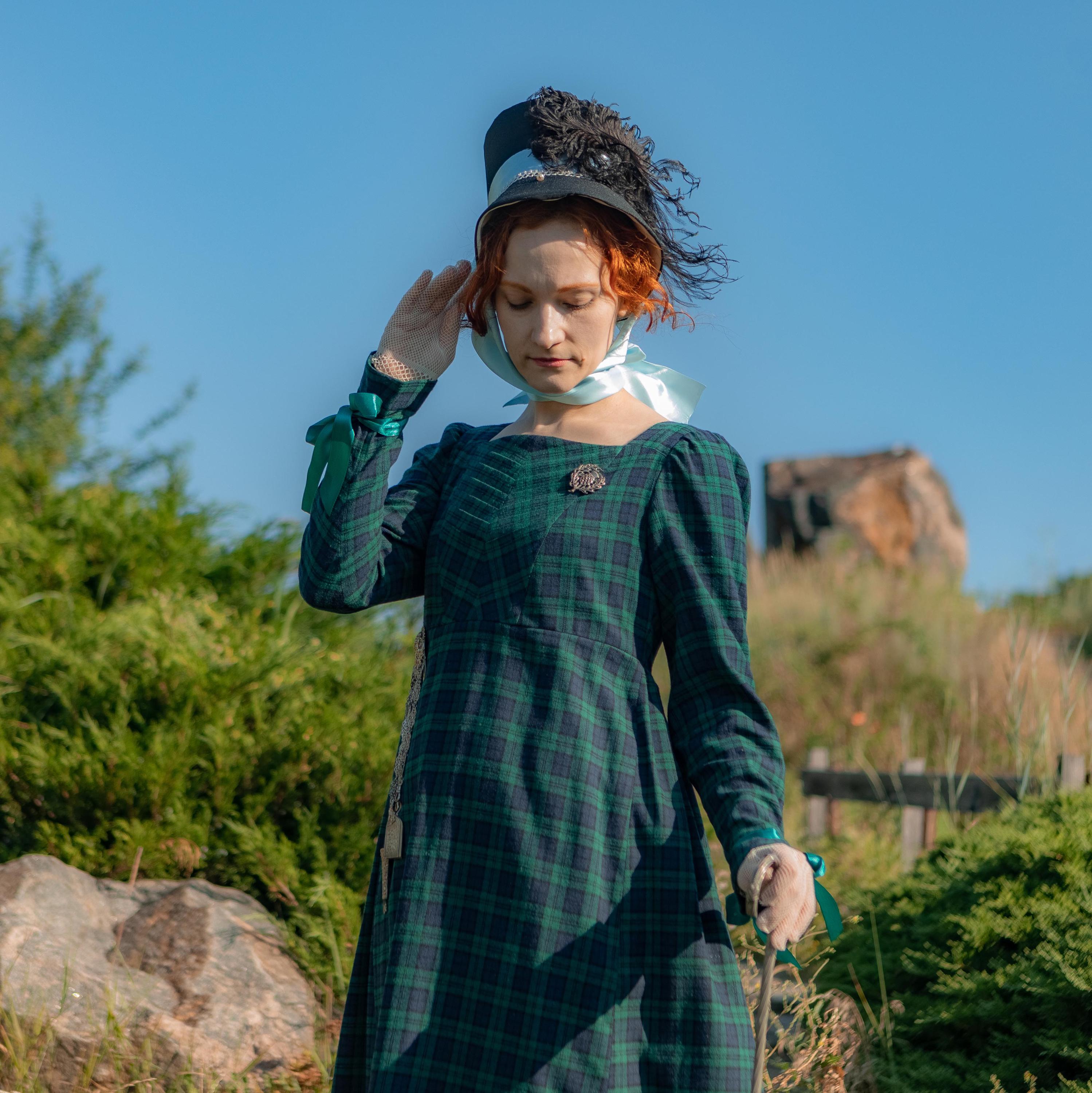 Scottish Regency Dress, Plaid Green Napoleonic Gown, 1800s Regency ...