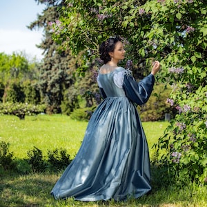 Grey Blue Renaissance Dress, 1500s Dove Gray Renaissance Wedding Gown ...
