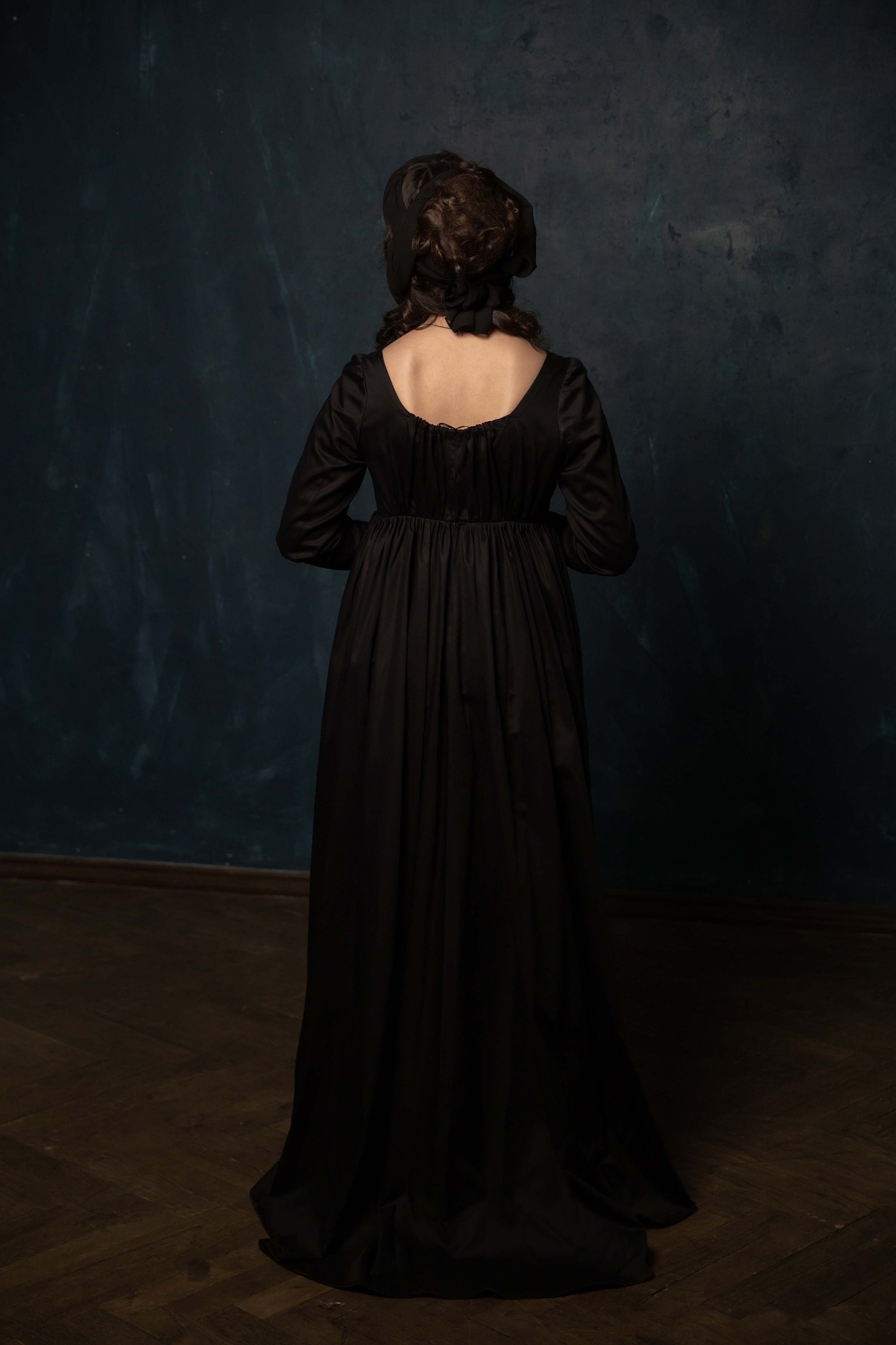 Regency Mourning Gown Napoleonic Black Satin Round Gown - Etsy Canada
