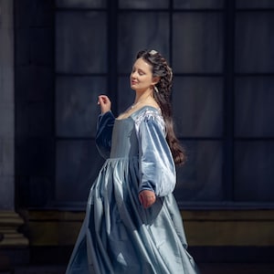 Grey Blue Renaissance Dress, 1500s Dove Gray Renaissance Wedding Gown ...