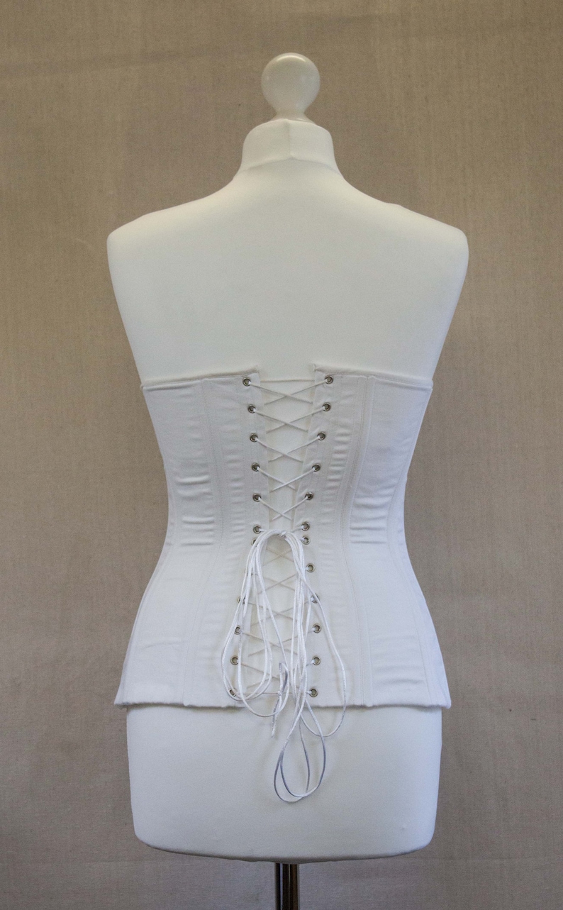 1820s Biedermeier Corset, White Cotton Regency Long Stays, Wooden Busk ...