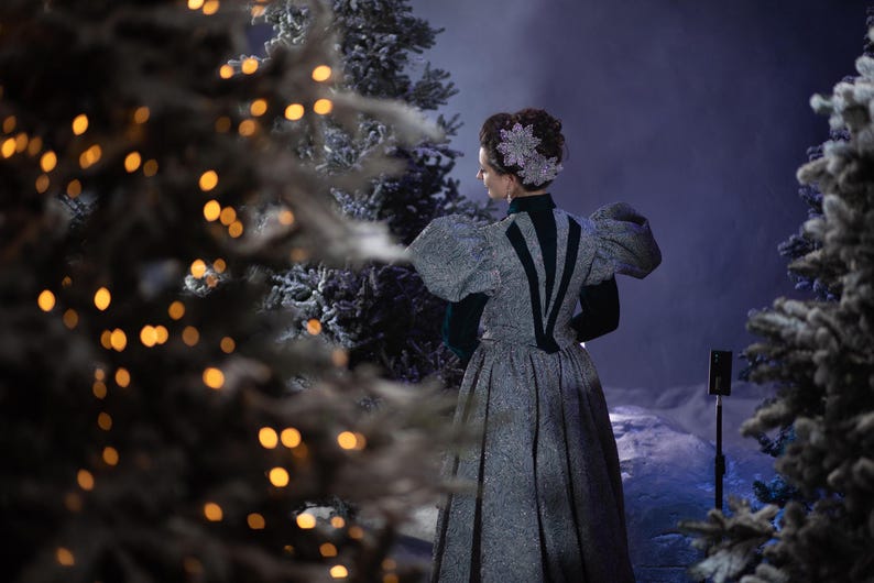 1890s Christmas Gown, Edwardian Festive Sparkling Dress, Belle Epoque ...