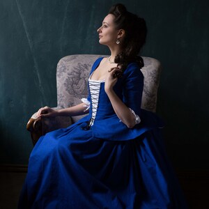 Rococo Blue Linen Dress, 1700s Caraco and Skirt, Scottish Georgian Gown ...
