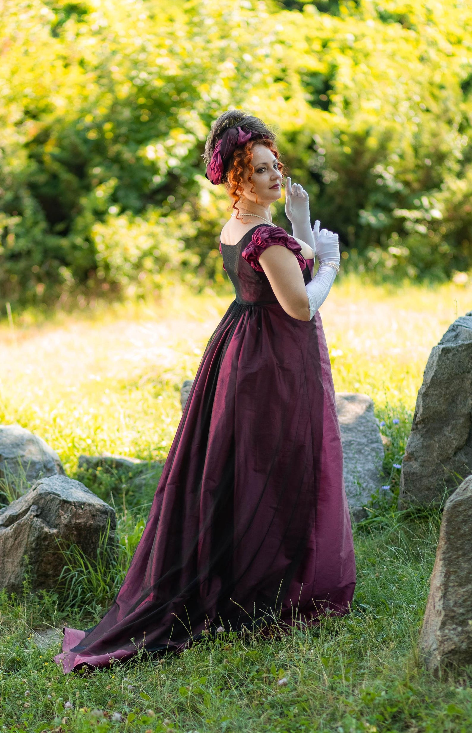 Late Regency Ballgown, Magenta Taffeta 1800s Gown, 1820s Regency Court ...