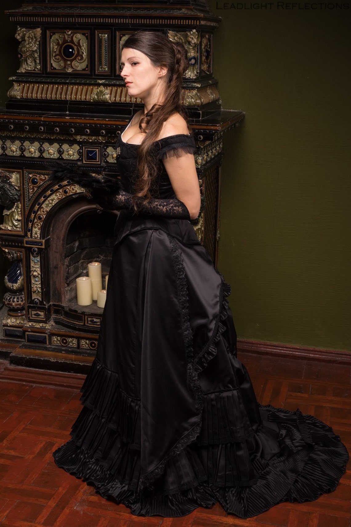 Black Victorian Bustle Dress 1880s Ball Outfit Black - Etsy UK