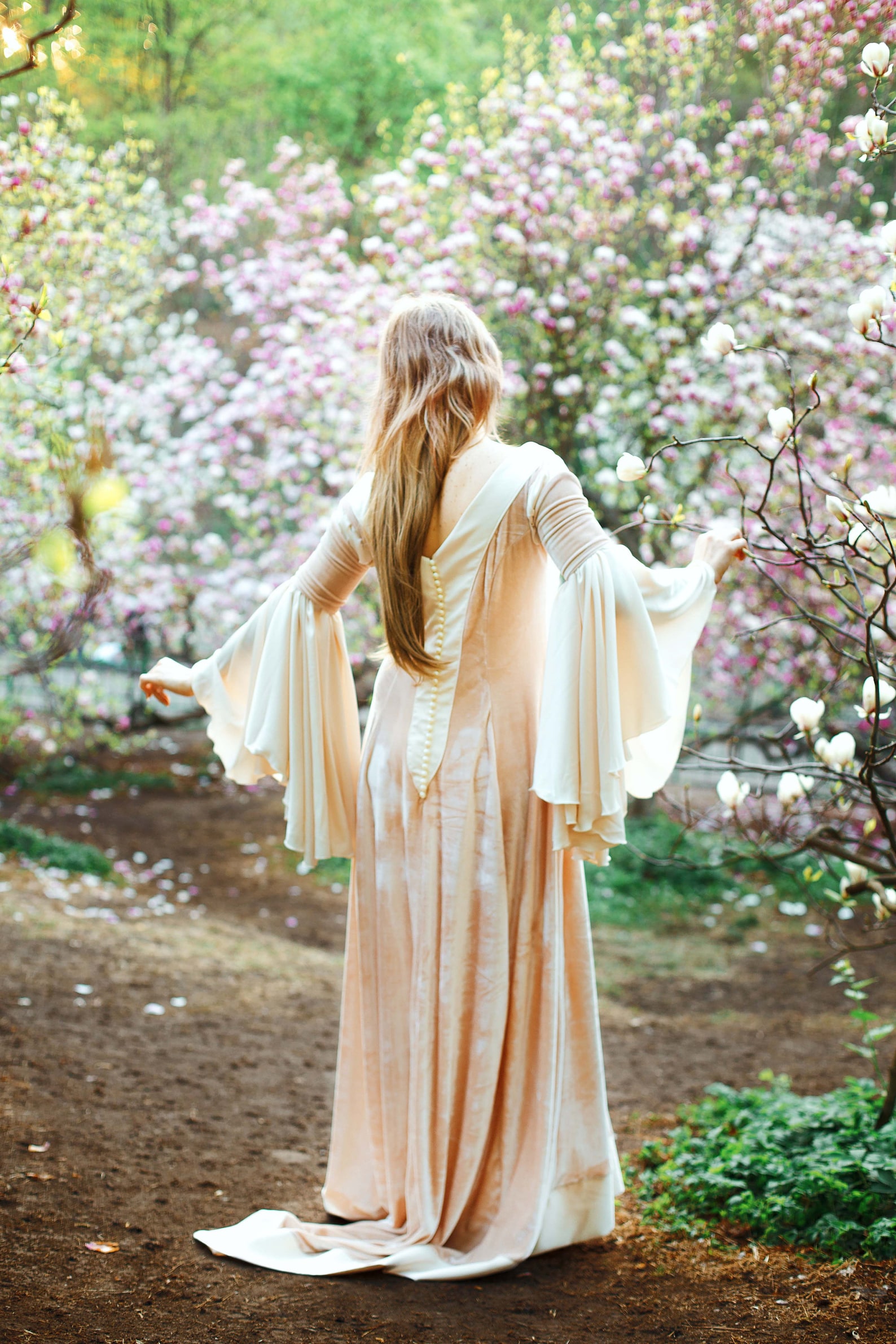 Creamy Elven Wedding Dress Beige Velvet Elvish Gown | Etsy