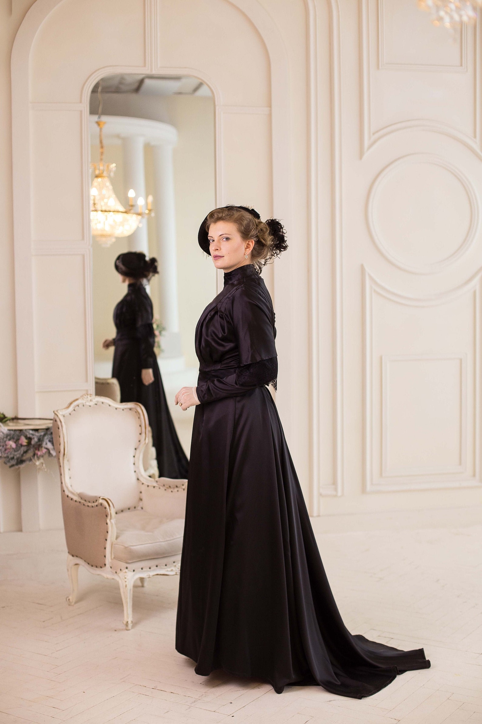 Edwardian Mourning Dress, 1900s Black Satin Gown - Etsy