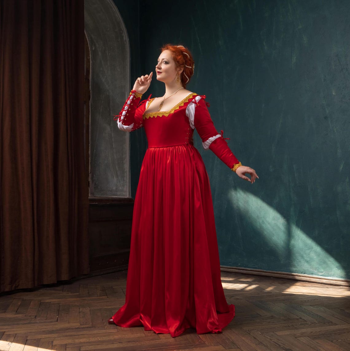 Red Renaissance Gown, Crimson 1490s Borgia Dress, Renfaire Female ...