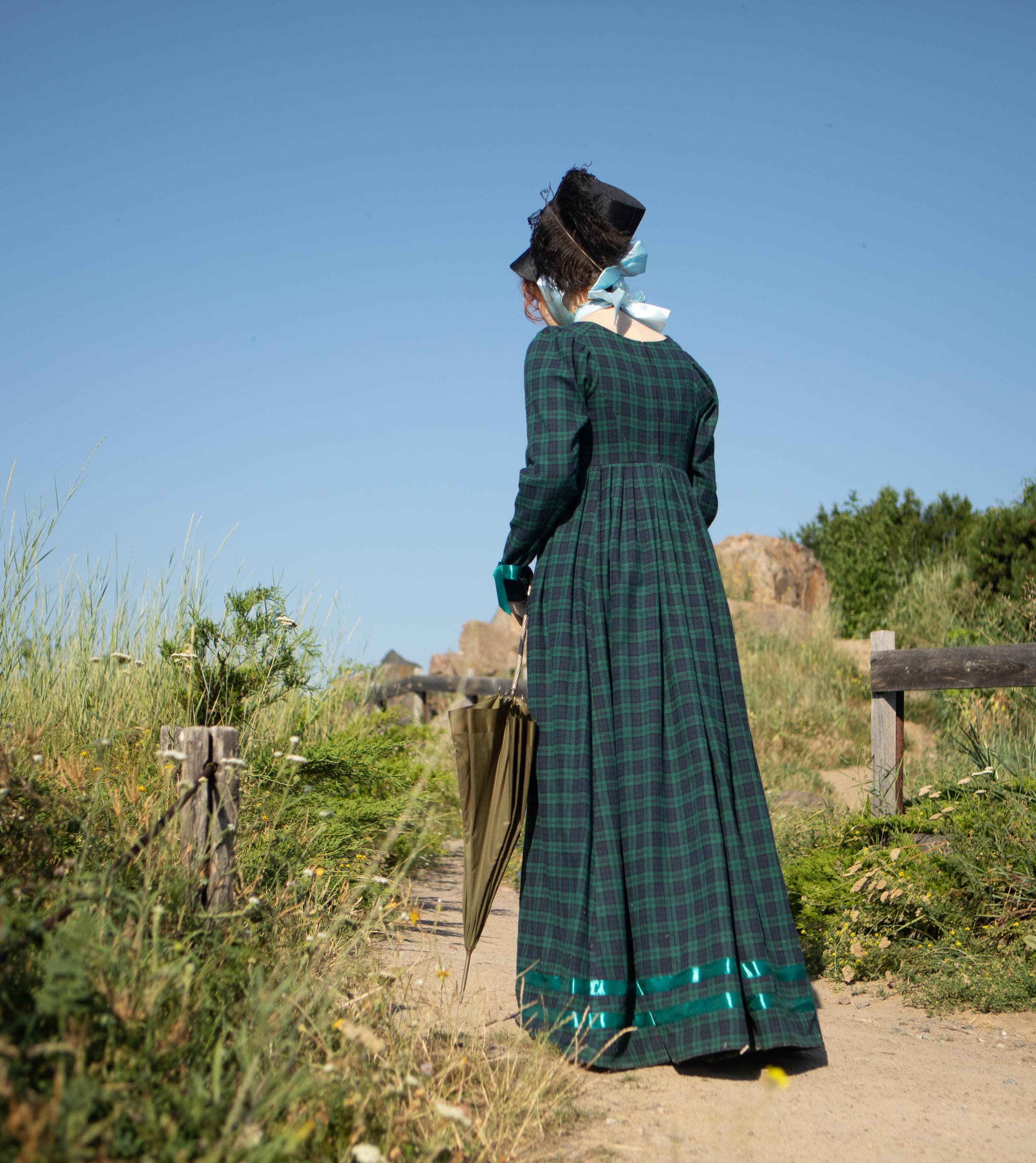 Scottish Regency Dress, Plaid Green Napoleonic Gown, 1800s Regency ...
