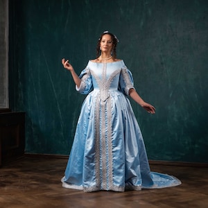 17th Century Royal Gown, Baby Blue Luxurious Baroque Dress, 1600s Queen ...