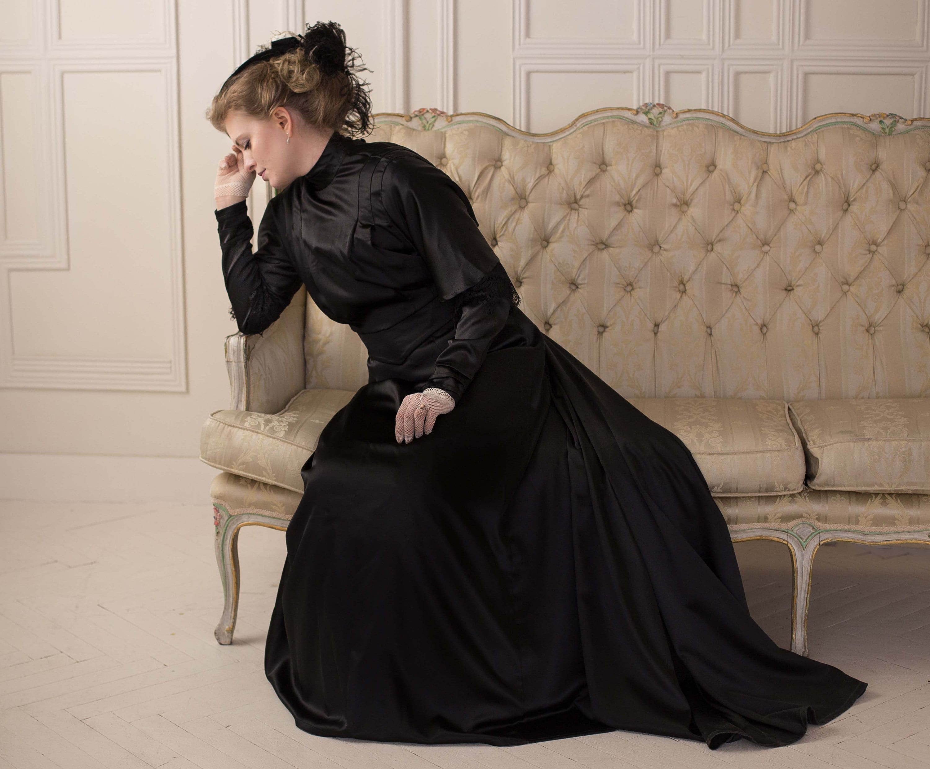 Edwardian Mourning Dress 1900s Black Satin Gown - Etsy Canada