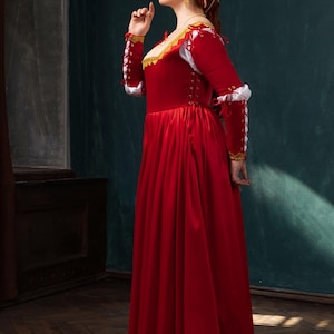 Red Renaissance Gown, Crimson 1490s Borgia Dress, Renfaire Female ...
