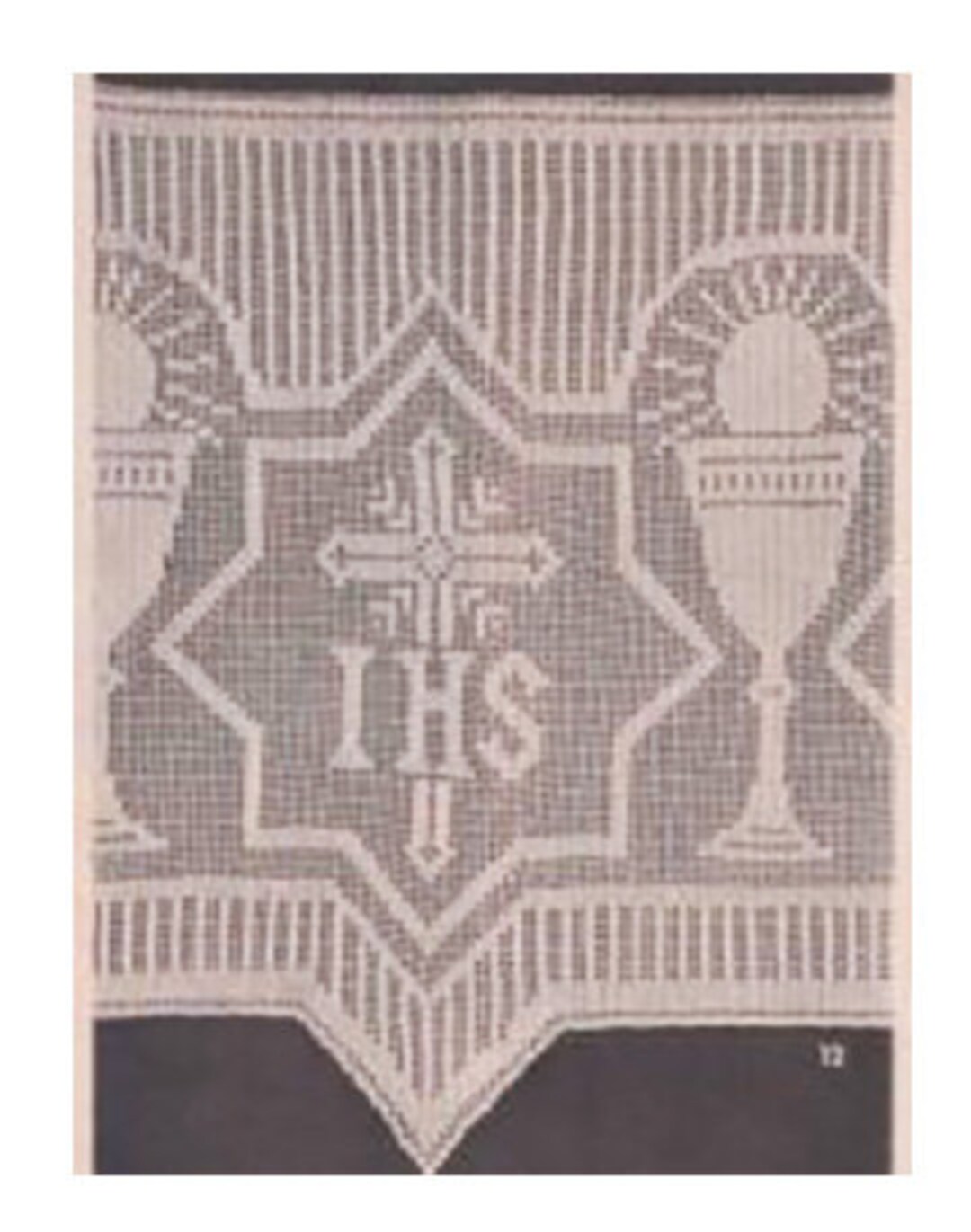 Filet Crochet Altar Lace Edging Pattern I.H.S. and Cross Crocheted ...