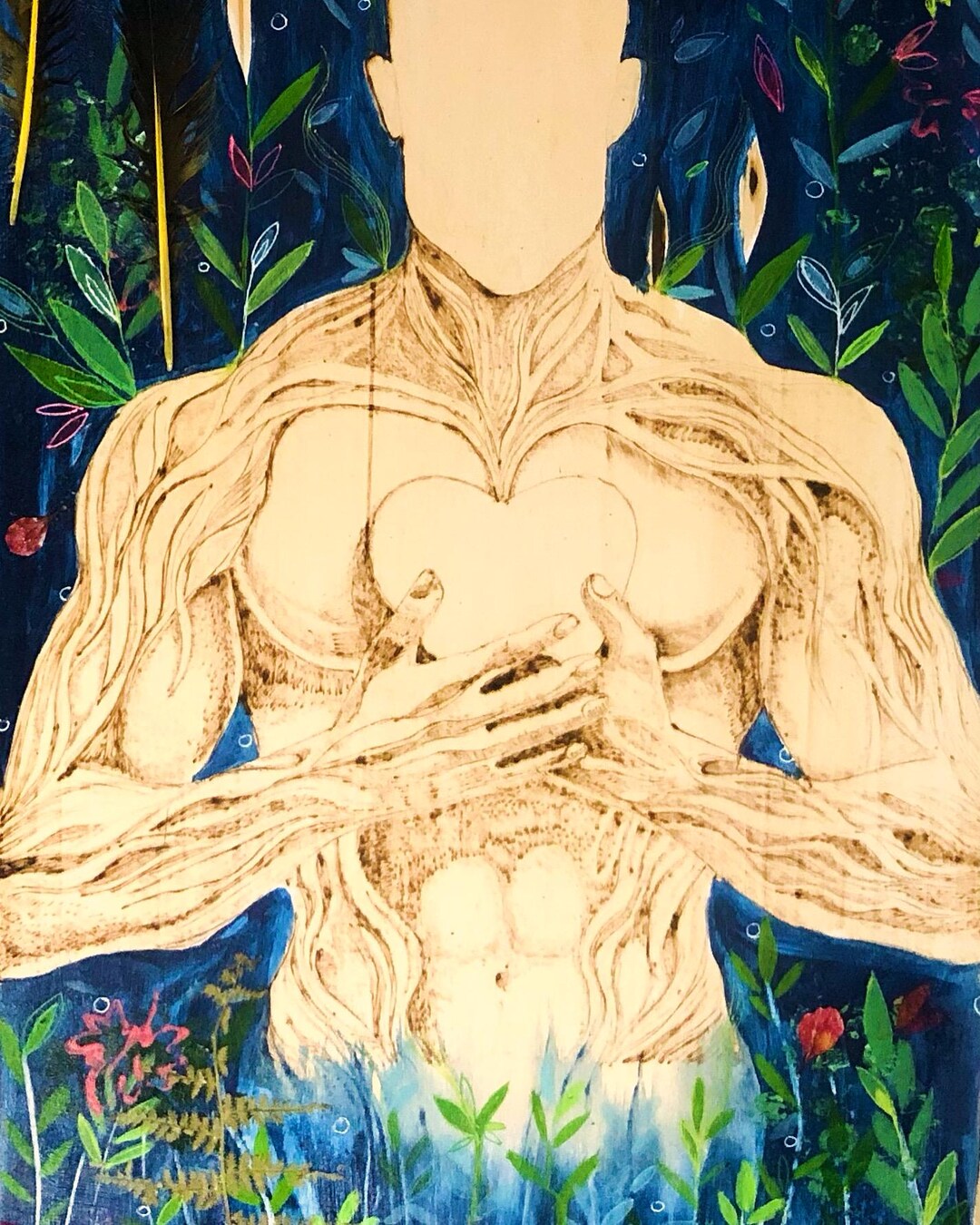 Heart Body Connection Art: Male Figure Mixed Media Painting - Etsy