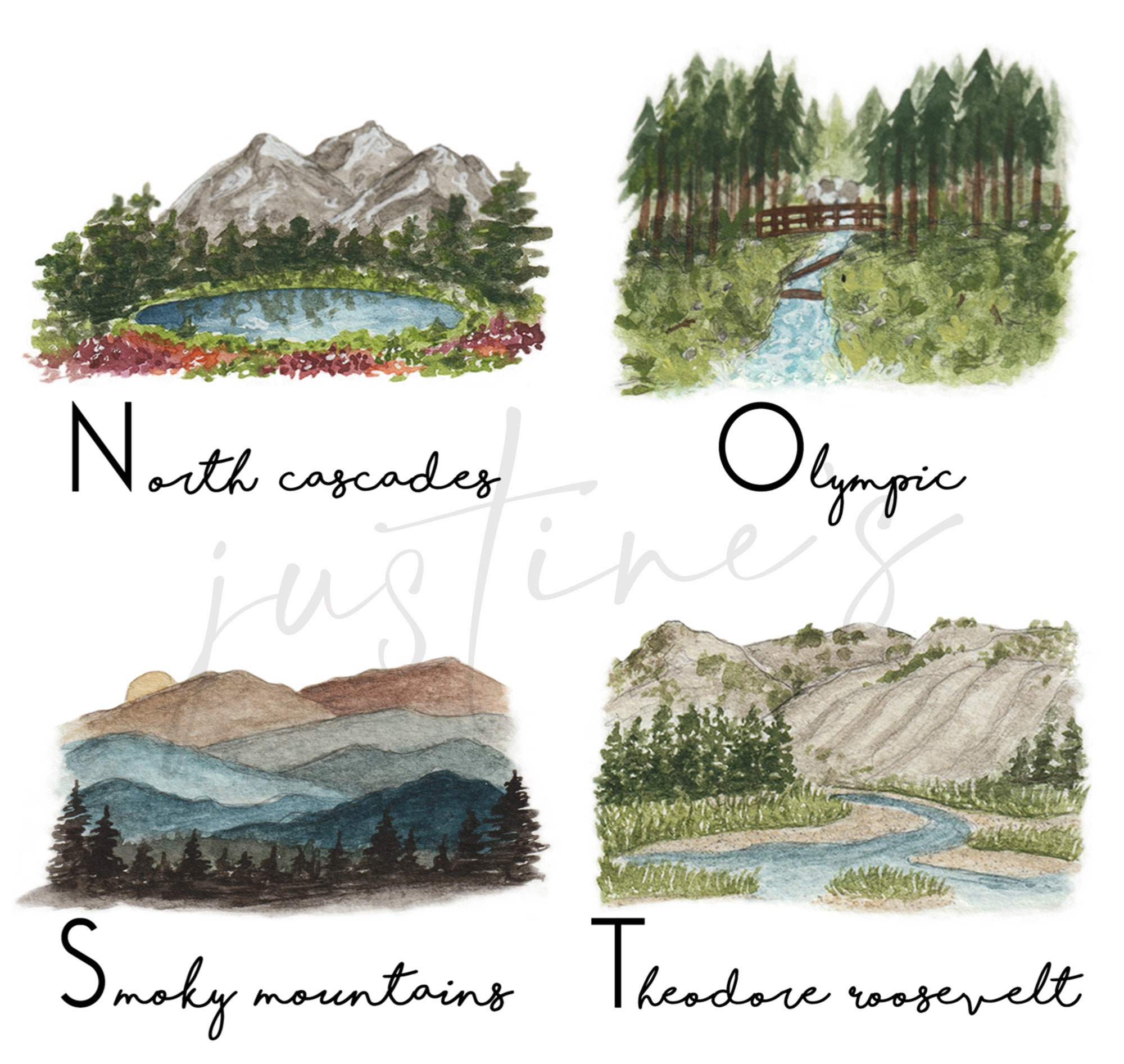 National Park Alphabet illustrations - Etsy