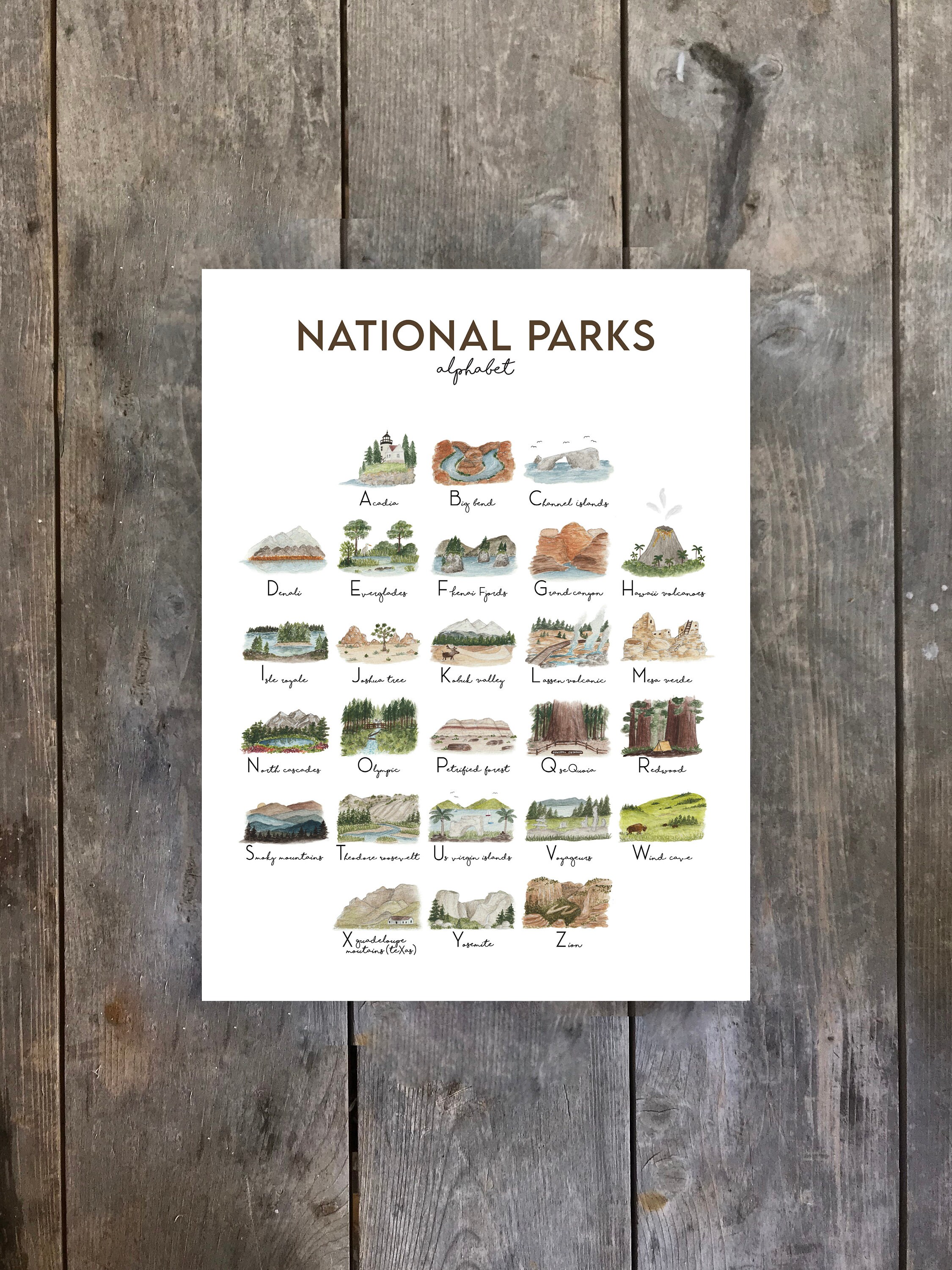 National Park Alphabet illustrations - Etsy