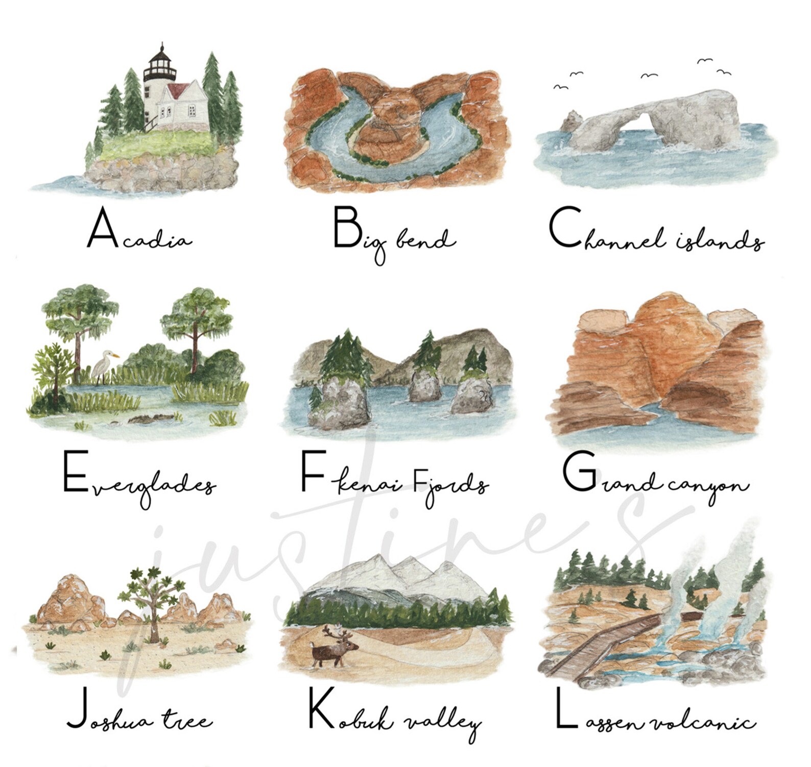 National Park Alphabet illustrations - Etsy