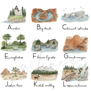National Park Alphabet illustrations - Etsy