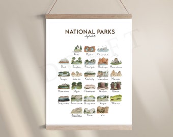 Alphabet & Number Posters National Park Edition White Print Capital ...