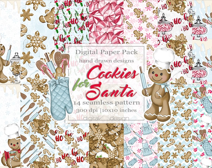Christmas Cookie Digital Paper Santa Bakery Paper Seamless - Etsy
