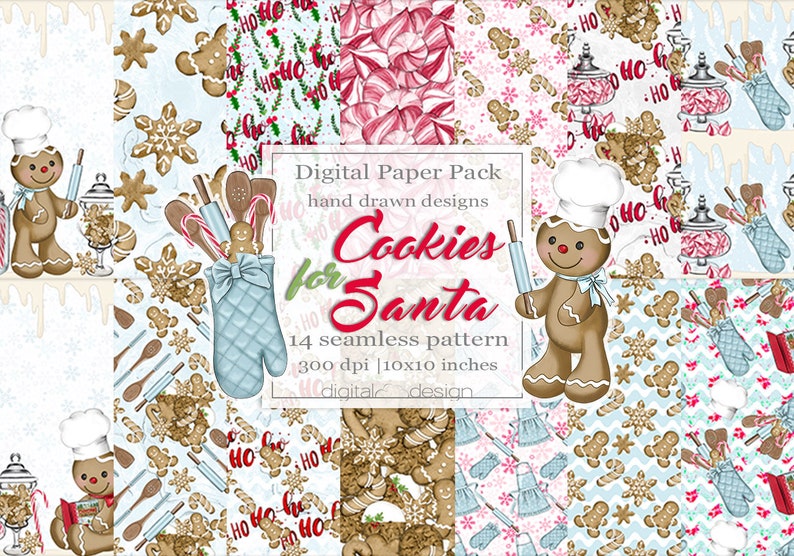 Christmas Cookie Digital Paper Santa Bakery Paper Seamless | Etsy