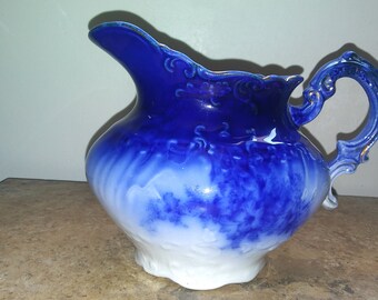 Antique La Belle China Wheeling Pottery Flow Blue Pitcher - Etsy