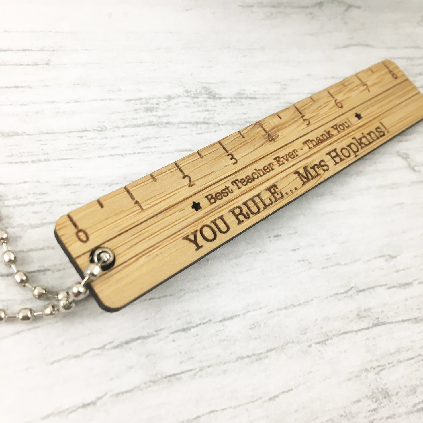 Personalised Teacher Ruler Bamboo Keyring - Etsy