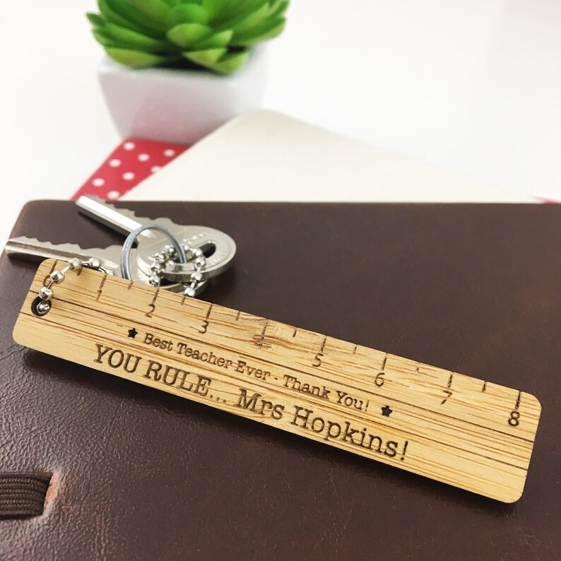 Personalised Teacher Ruler Bamboo Keyring - Etsy