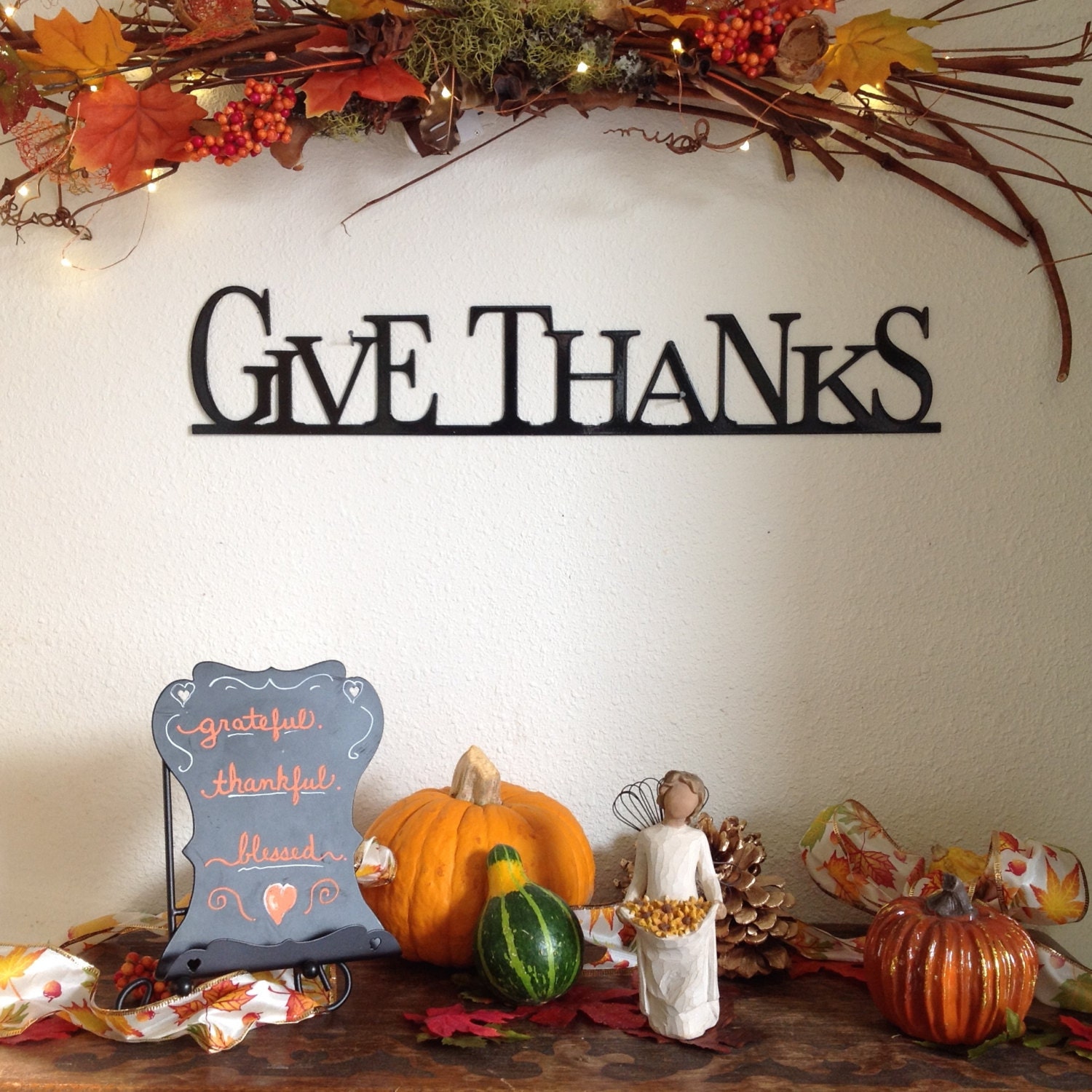 Give Thanks Metal Wall Art Sign, Thanksgiving, Metal Wall Art ...